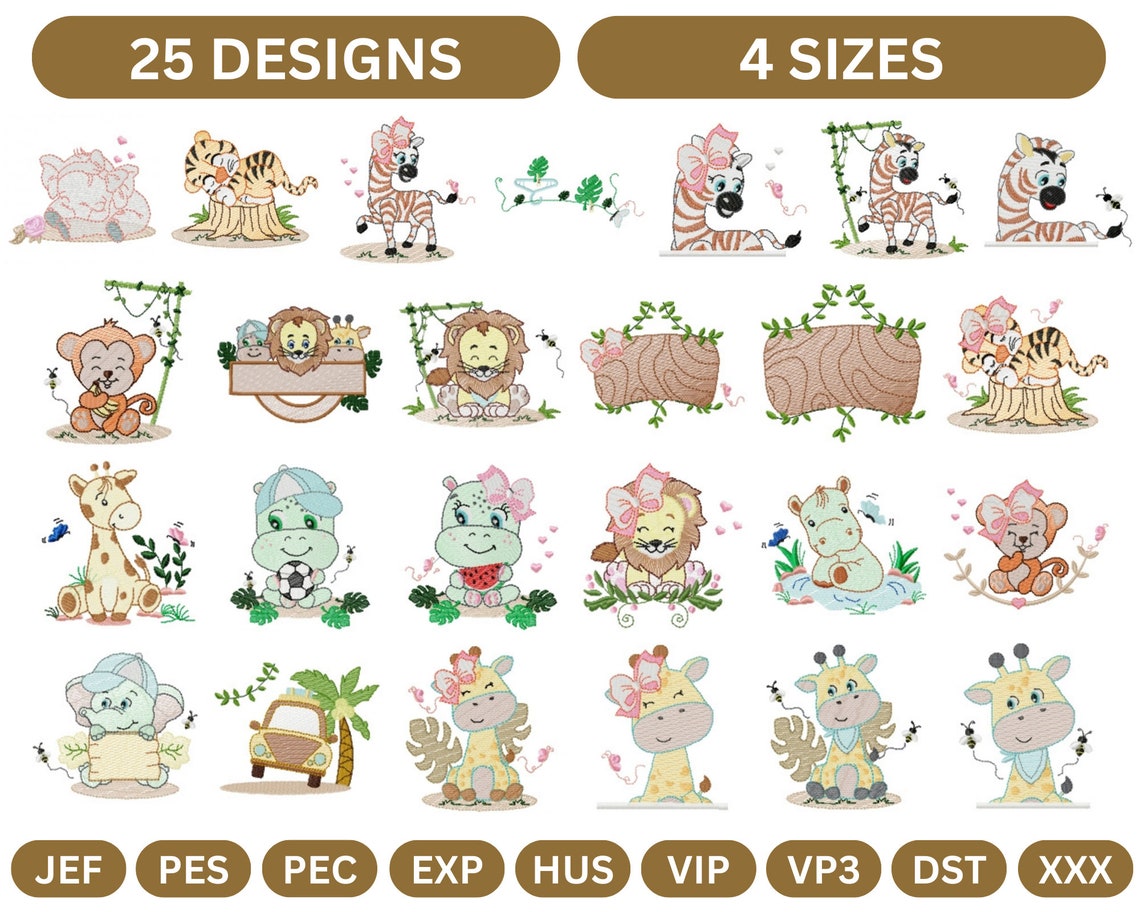 Baby Animals Machine Embroidery Designinstant Download - Etsy