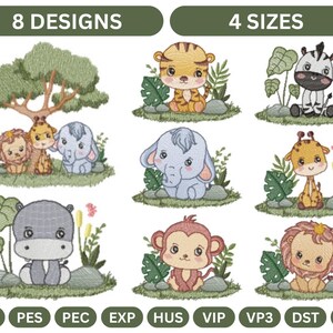 Jungle Safari Baby Animals Machine Embroidery Designs, Wildlife Animal ...