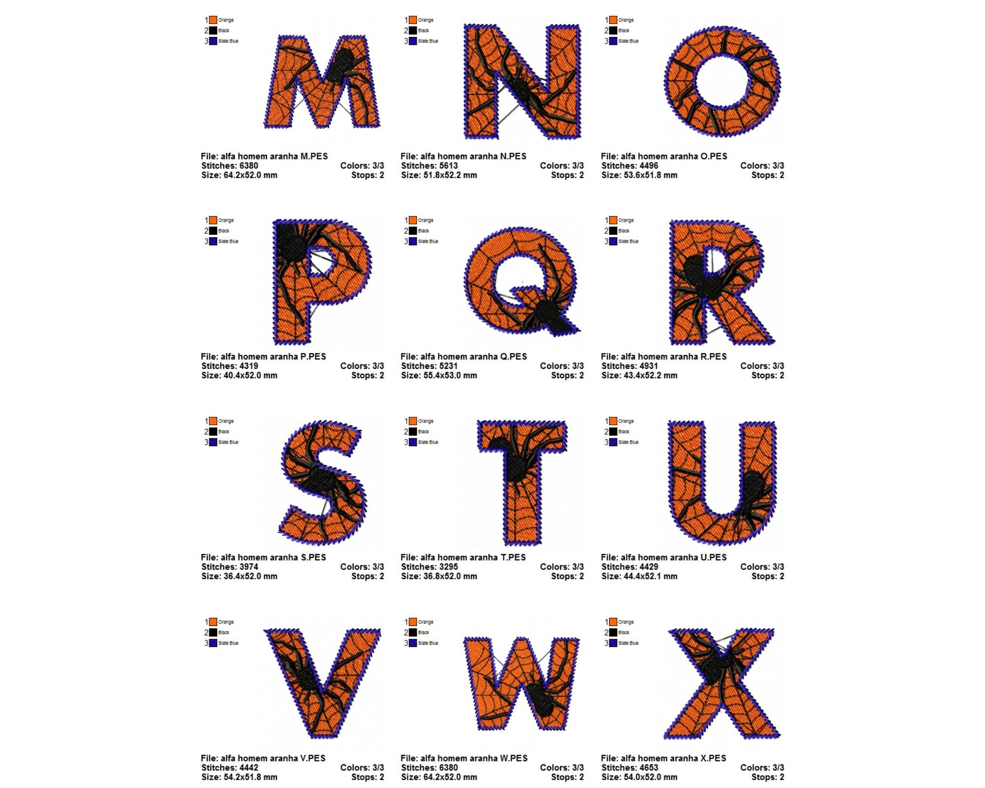 26 Types Spider Alphabet Font Machine Embroidery Design 1 Size ...