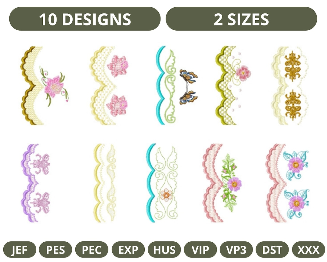 Flower Border Embroidery Design Bundle Instant Download Etsy