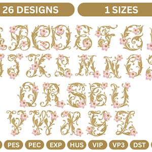 26 Design Floral Alphabet Font Embroidery Designs – 1 Size , Instant ...