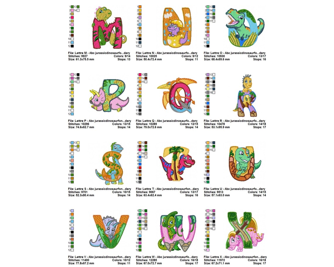 26 Types ABCD Dinosaur Alphabet Machine Embroidery Designs - Alphabets ...