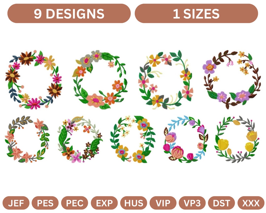 9 - Type Flower Round Frame Embroidery Design - Instant Download ...