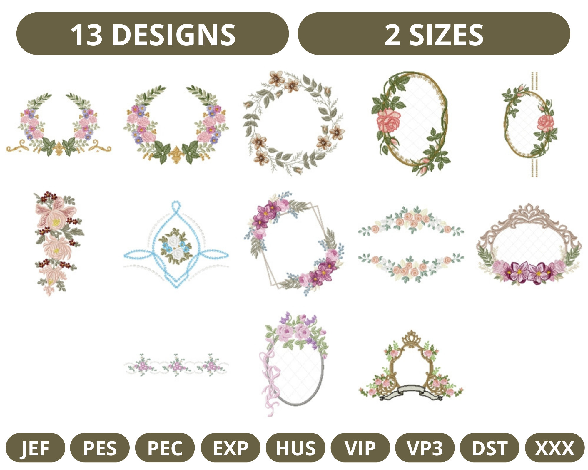 Creative Floral Wreath & Frames Embroidery Design Instant - Etsy
