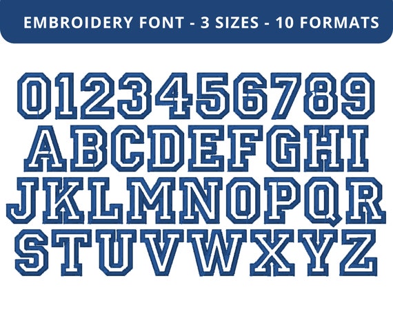 College Outline Embroidery Font Designs Alphabets and Numbers - Etsy