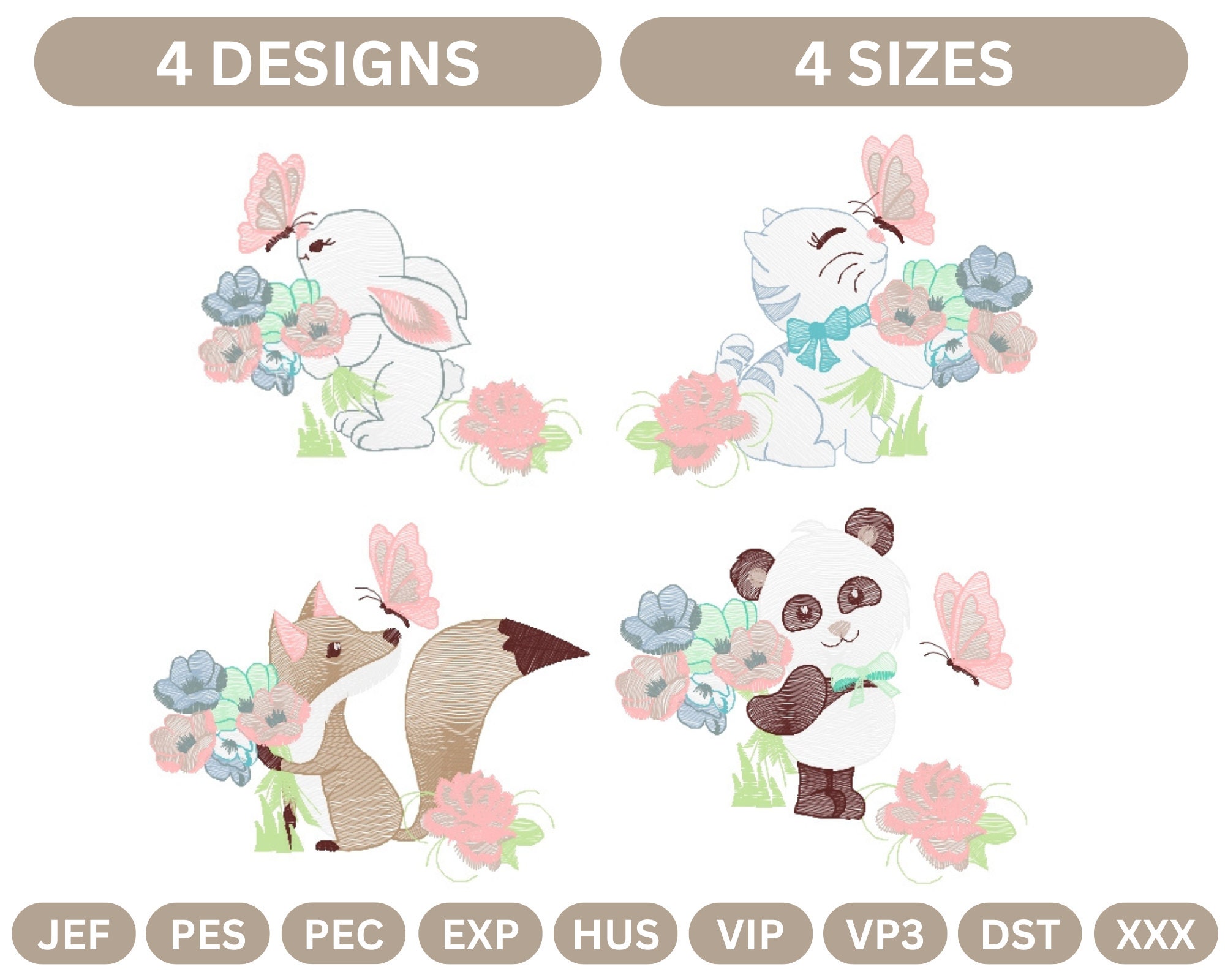 Cute Baby Animal Machine Embroidery Designinstant Download - Etsy