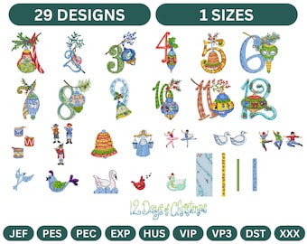 12-days-of-christmas 12 Machine Embroidery Designs From ATW XYZ17K - Etsy