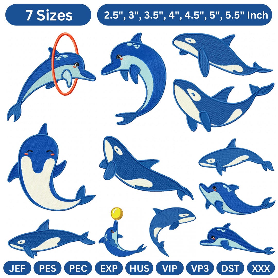 Playful Dolphin Embroidery Designs | Ocean Animal Machine Embroidery ...