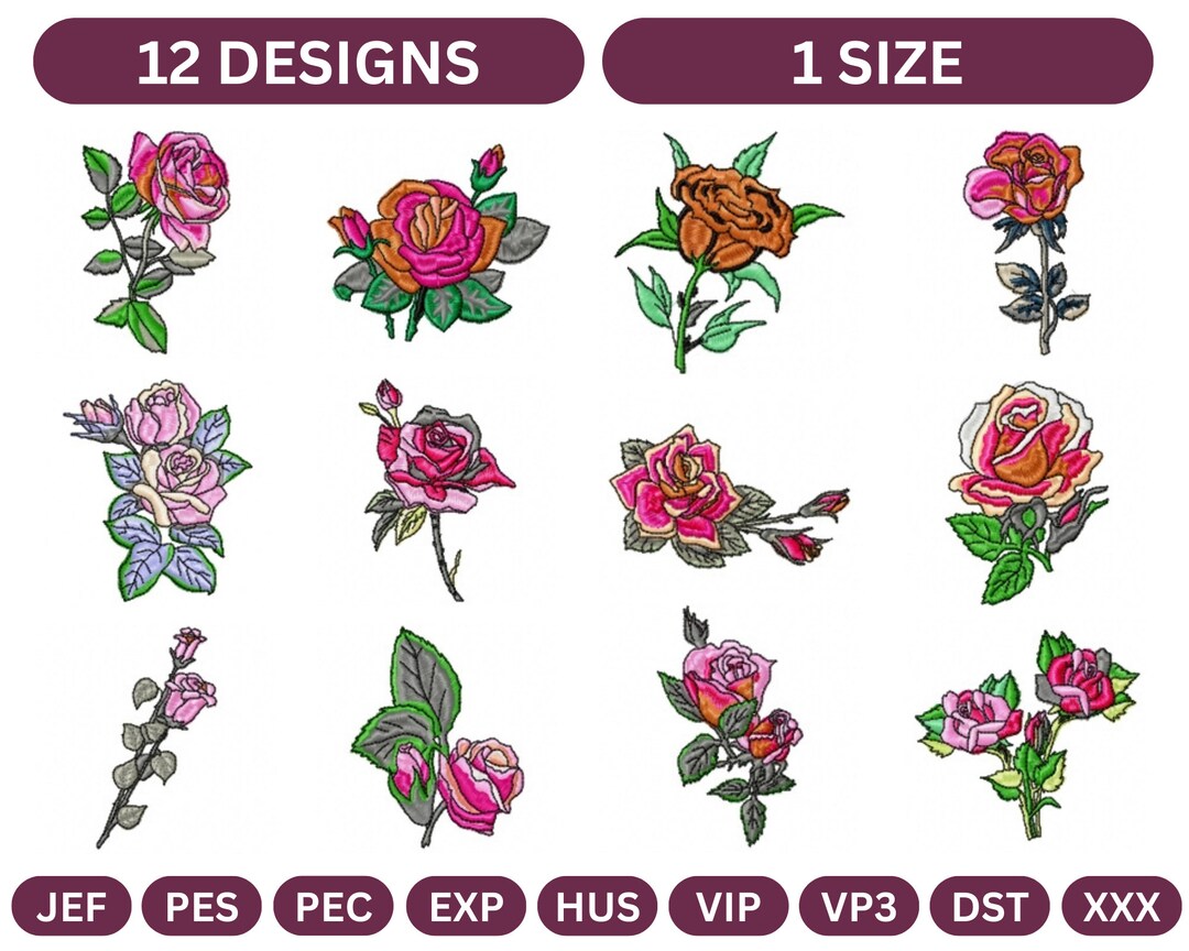 Rose Flower Machine Embroidery Design,instant Download - Etsy
