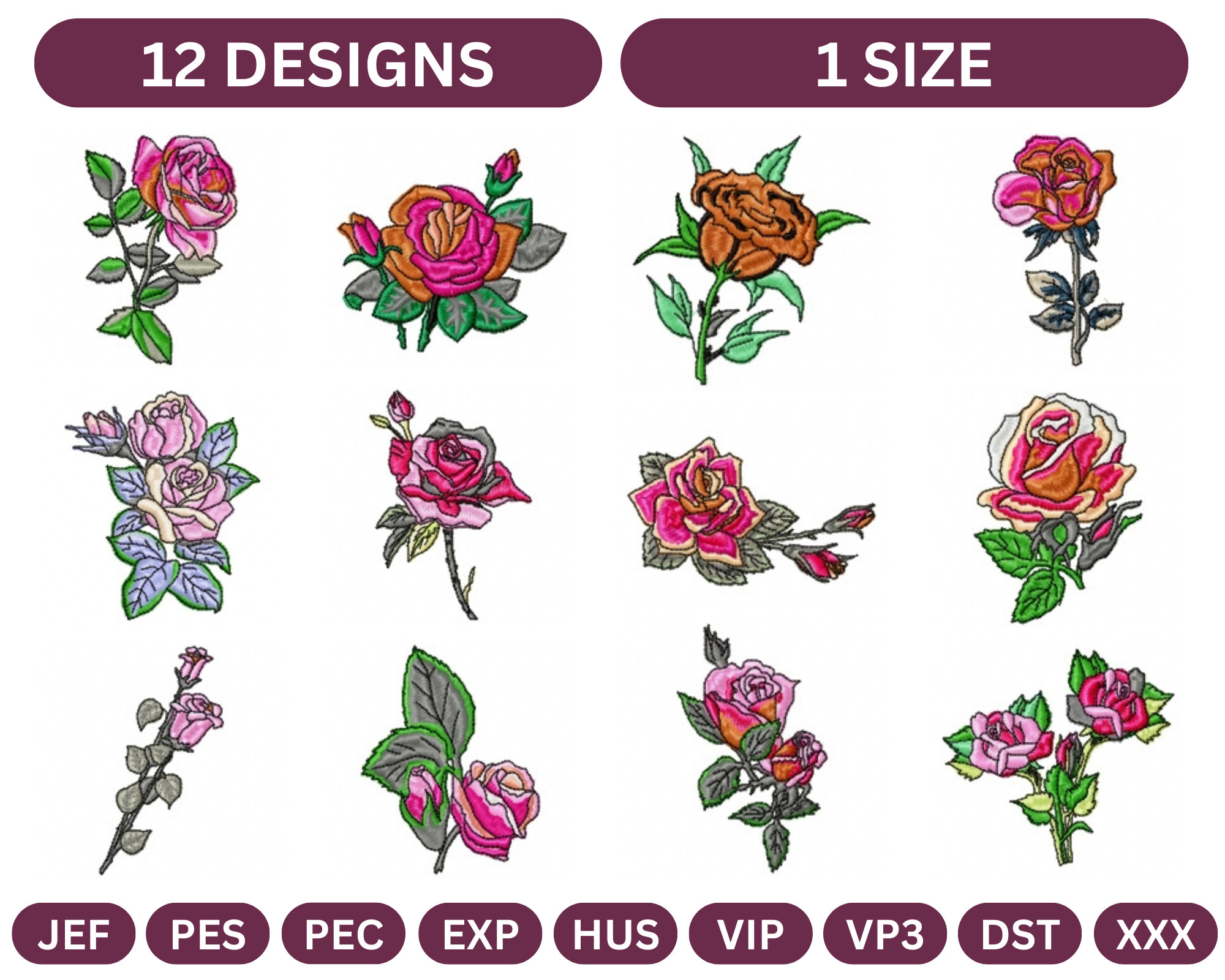 Rose Flower Machine Embroidery Designinstant Download - Etsy
