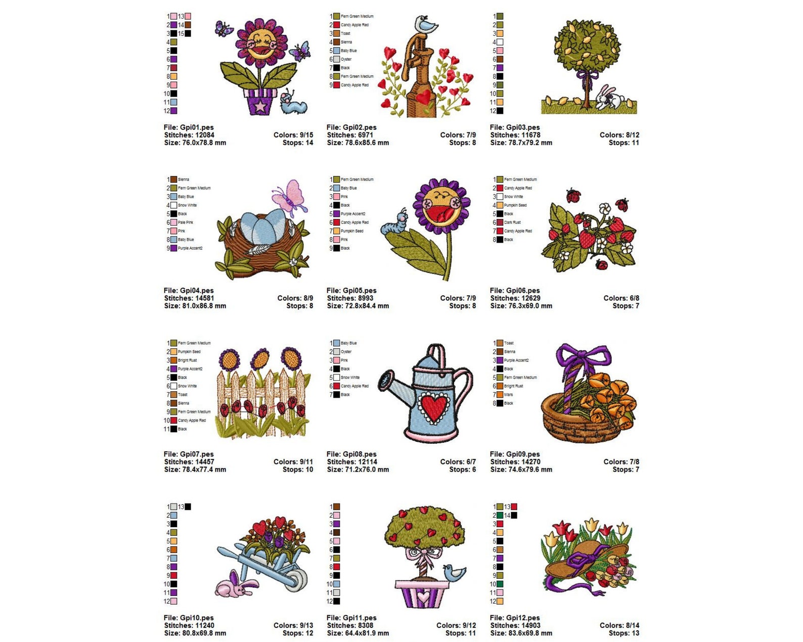 Garden Machine Embroidery Design-20 Types-1 Size-instant Download - Etsy