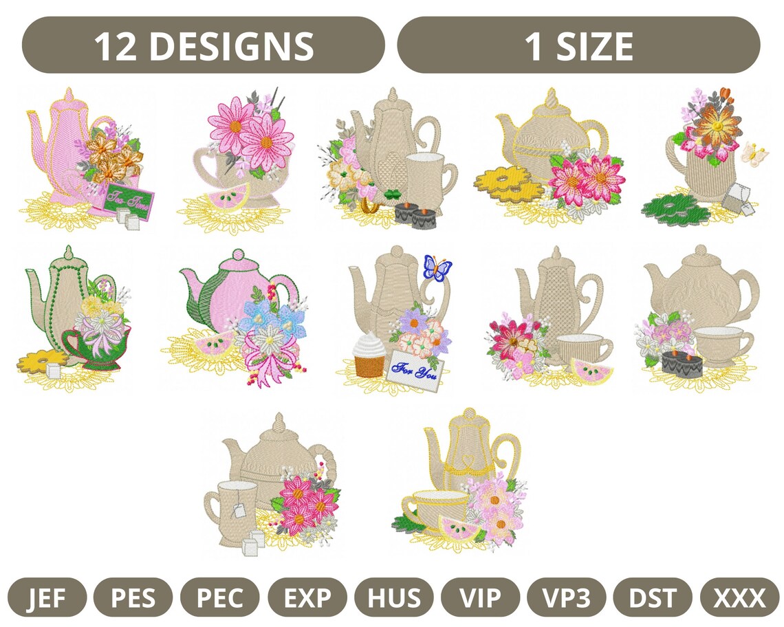 Teapot Machine Embroidery Design, Instant Download - Etsy