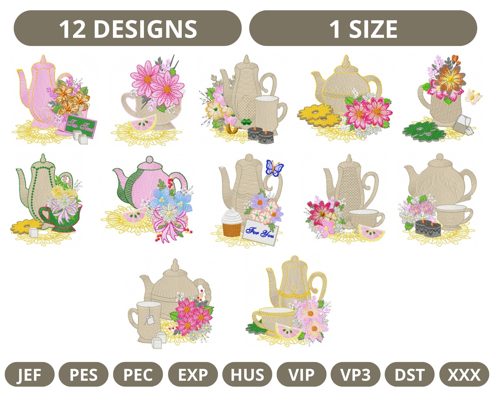 Teapot Machine Embroidery Design, Instant Download - Etsy