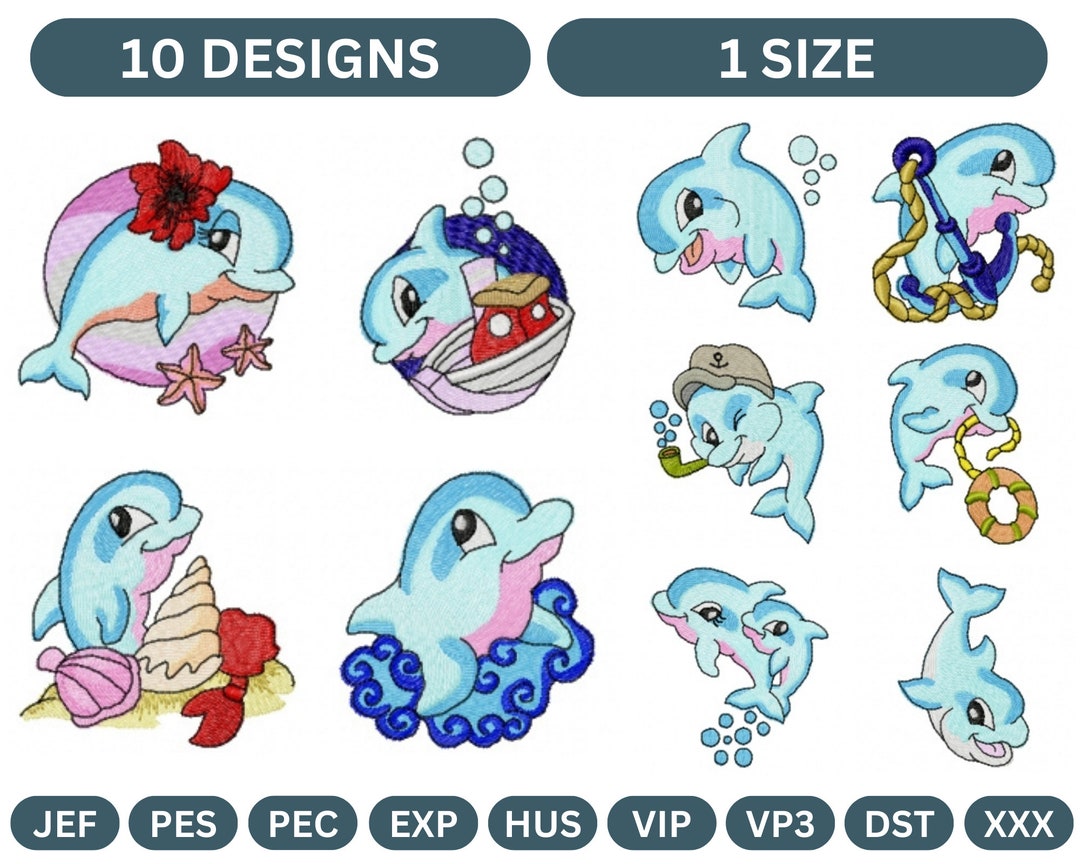 10 Cute Dolphin Embroidery Designs | Nautical & Ocean Machine ...