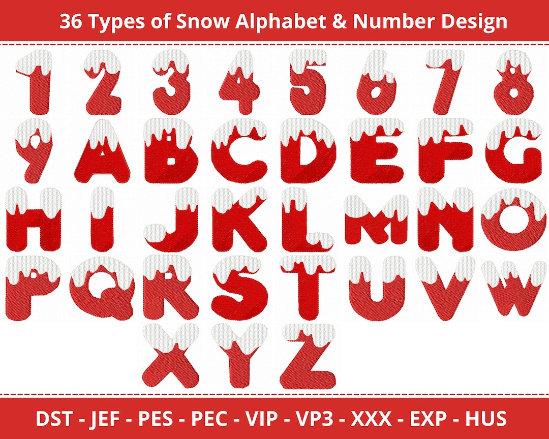 36 Type - Christmas Snow Alphabet & Numbers Machine Embroidery Designs ...