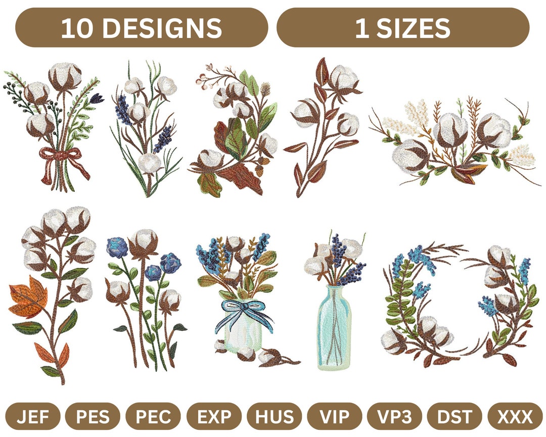 10 Cotton Flower Embroidery Designs | Floral Machine Embroidery ...