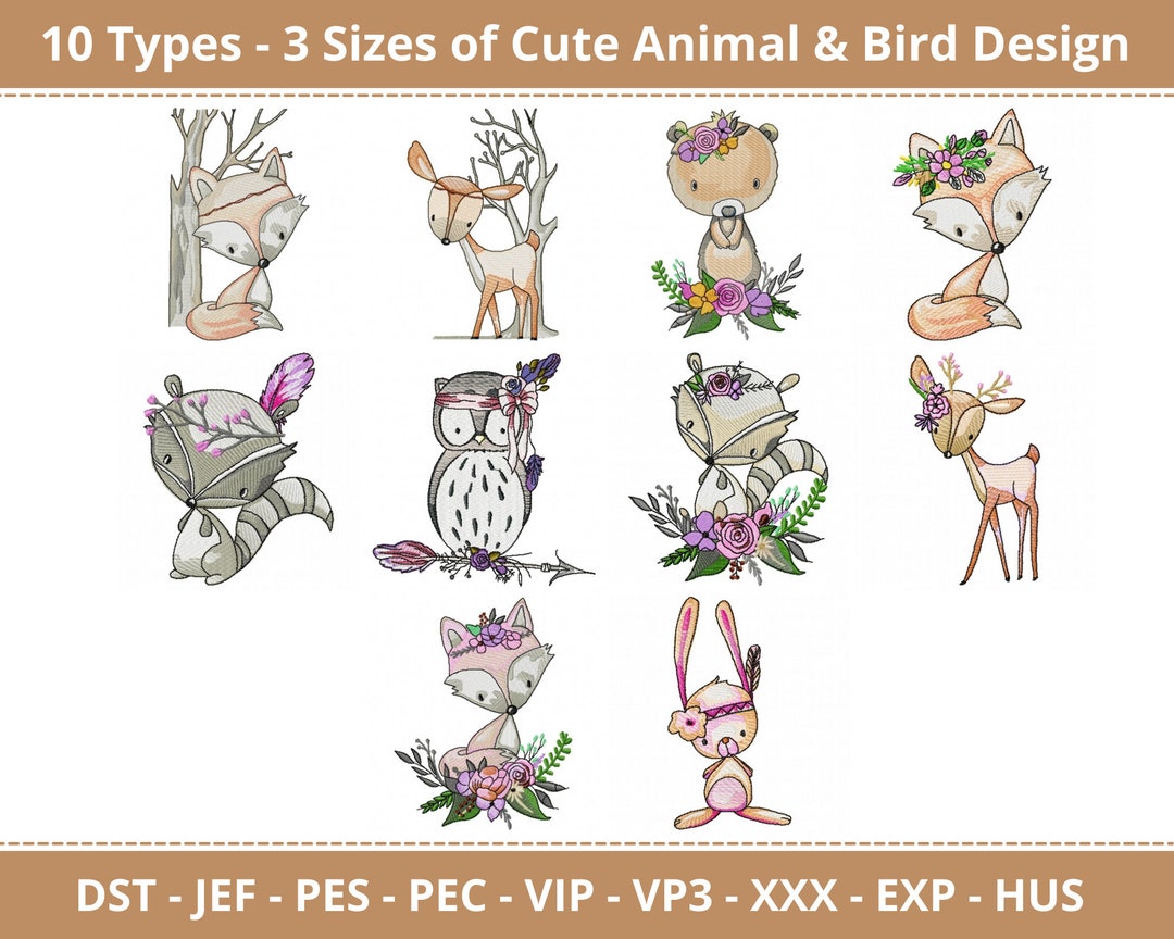 10 Types Cute Animal and Bird Embroidery Design - Machine Embroidery ...