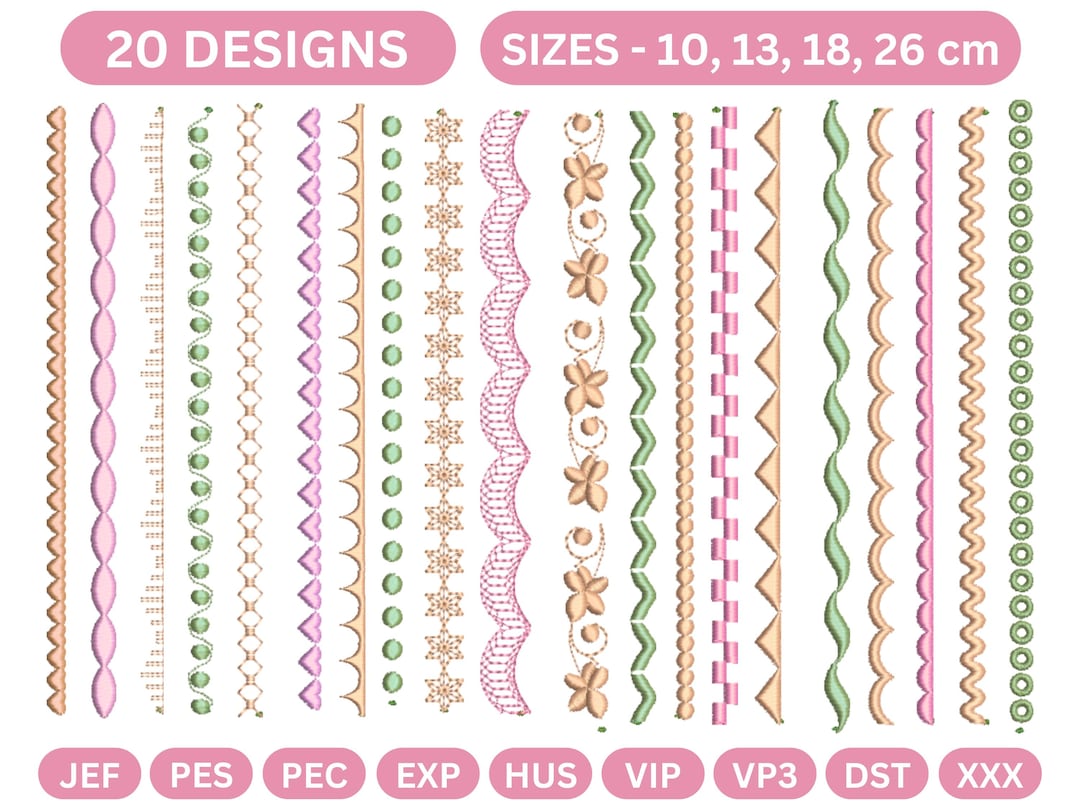 20 Decorative Border Embroidery Designs – Machine Stitch Patterns in 3 ...