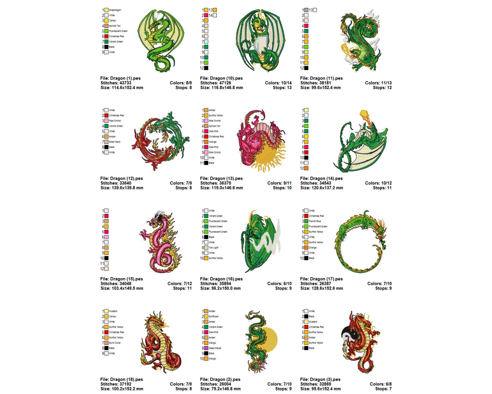 Dragon Embroidery Design Bundle, 8 Formats, Instant Download - Etsy