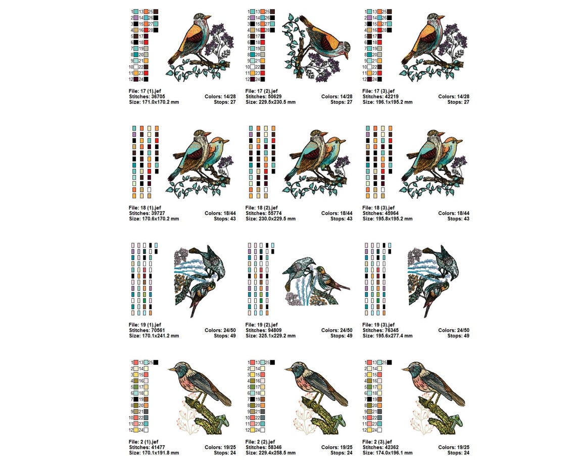 20 Sparrow Bird Machine Embroidery Design Bundle, 3 Sizes, Instant ...