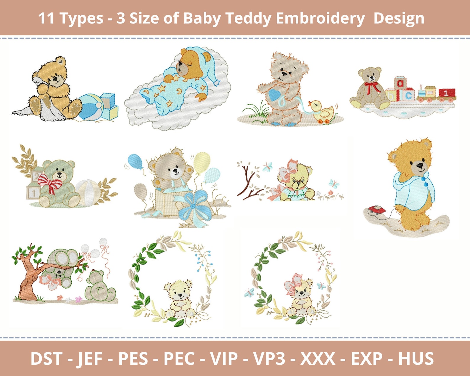 11 Types Baby Teddy Embroidery Designs - 3 Sizes , Instant Download - Etsy