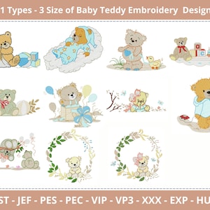 11 Types Baby Teddy Embroidery Designs - 3 Sizes , Instant Download - Etsy