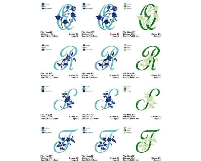 Decorative Natural Floral Alphabet Fonts Machine Embroidery Designs, 3 ...