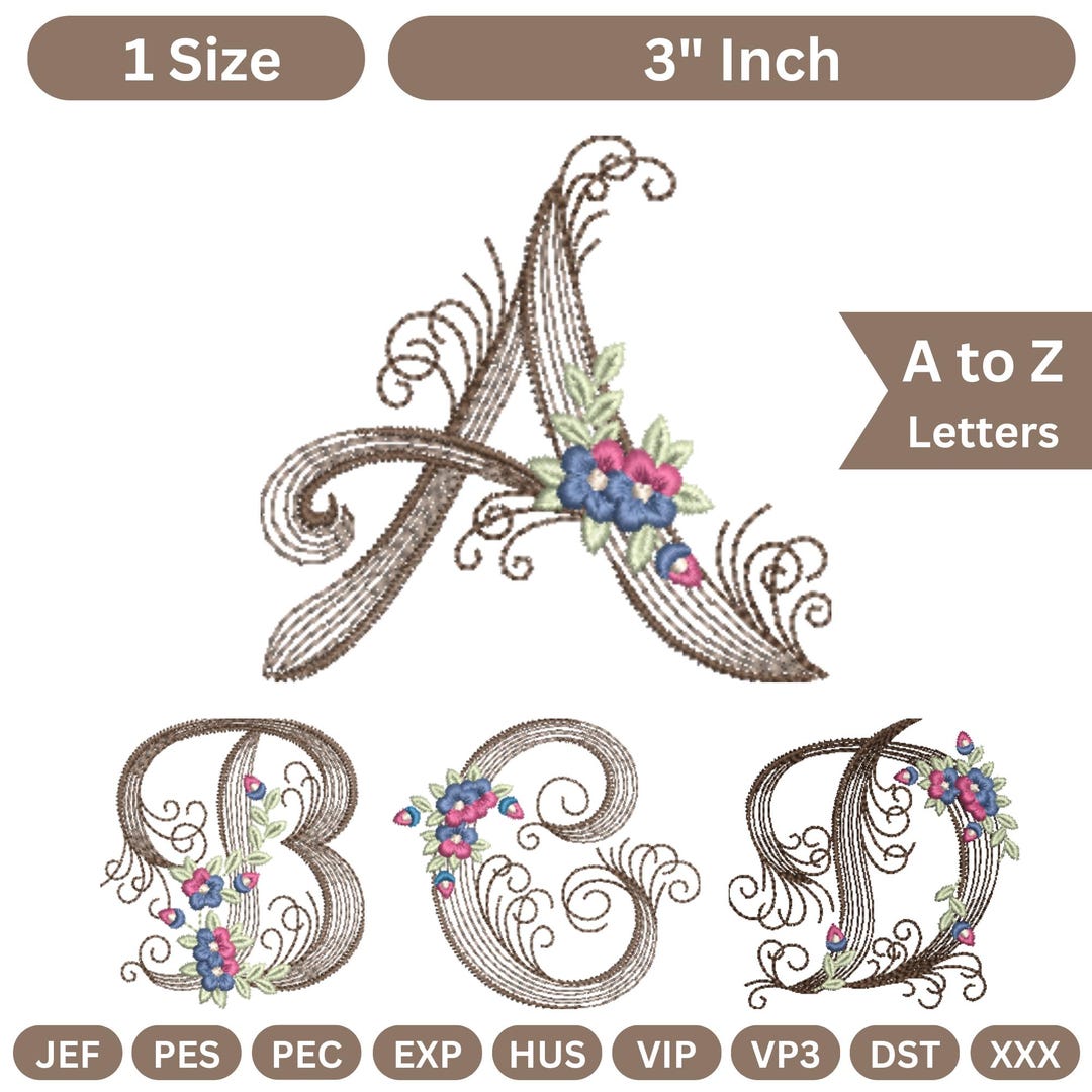 Floral Swirl Monogram Embroidery Design | A to Z Letters Embroidery ...