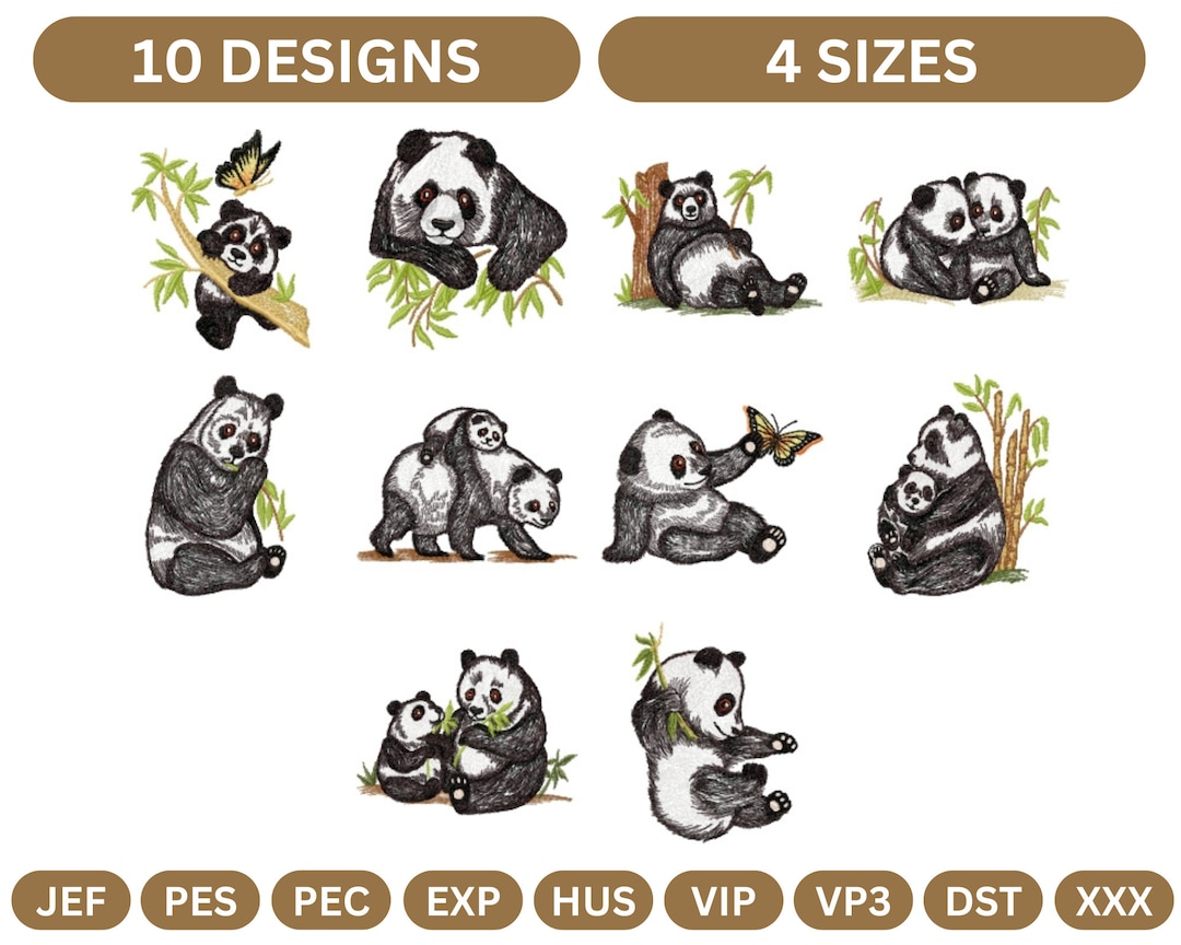 10 - Type Precious Pandas Embroidery Design , - Instant Download Panda ...