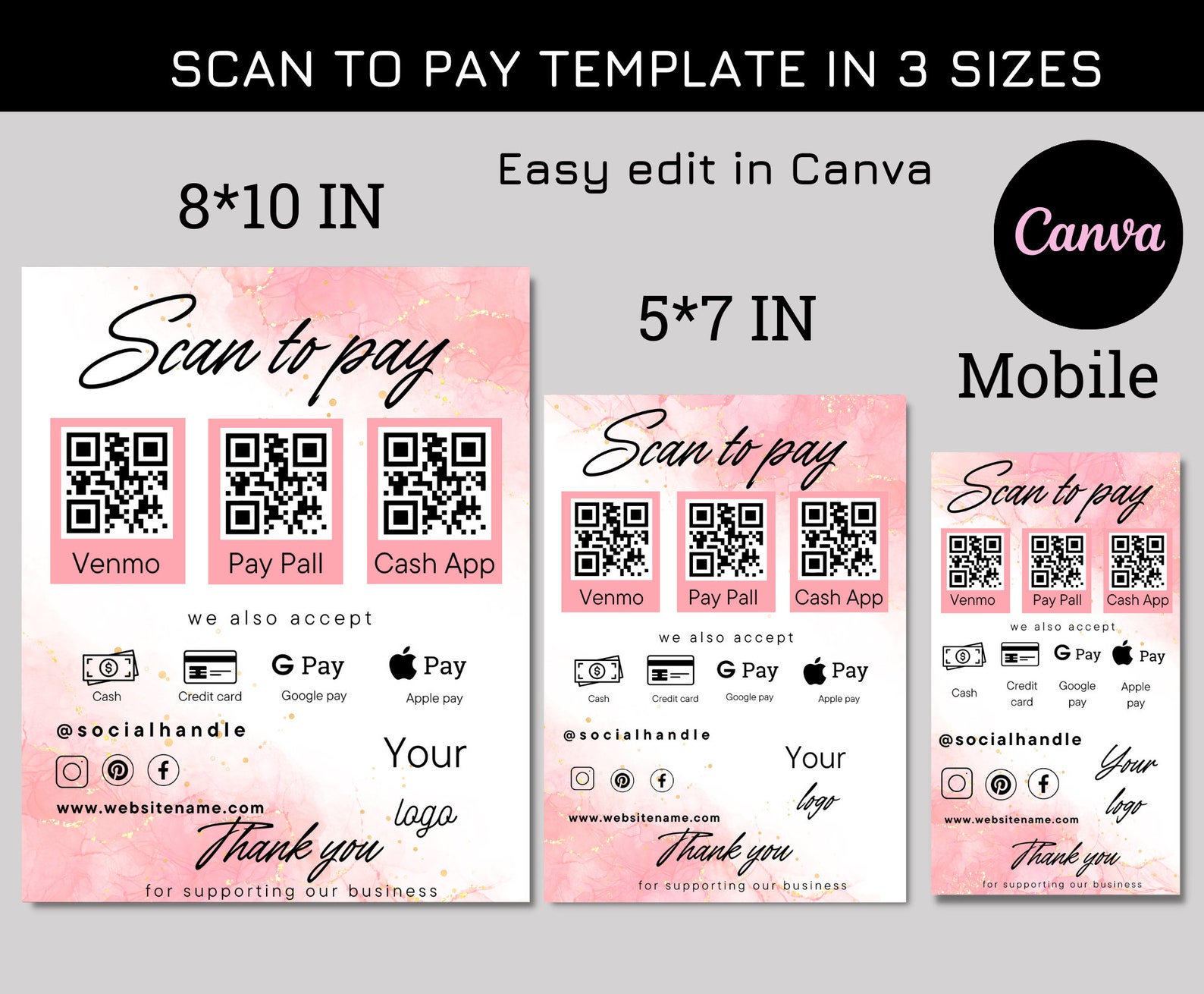 Scan to Pay Template Pink, Scan and Pay Sign, Printable QR Code Sign ...