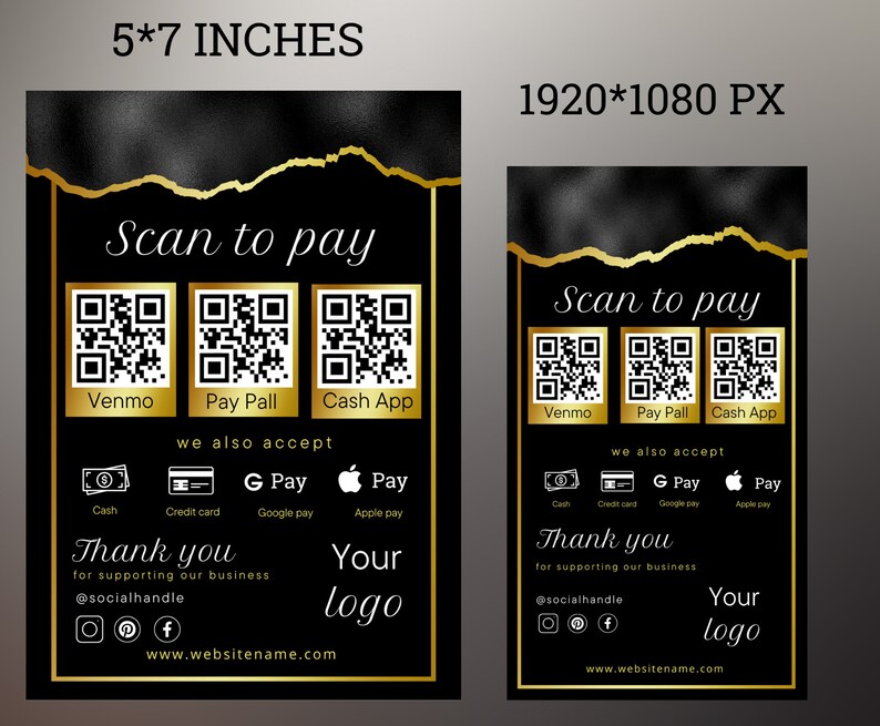 Scan to Pay Template, Black Gold, Scan to Pay Sign, QR Payment Sign ...