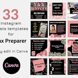 Tax Prep Instagram Post Templates, Black Pink Glam Design (canva) - Etsy