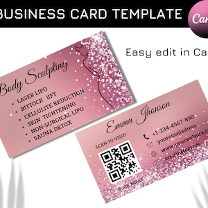Body Contouring Business Card Template, Rose Gold Sparkle (DIY Canva ...