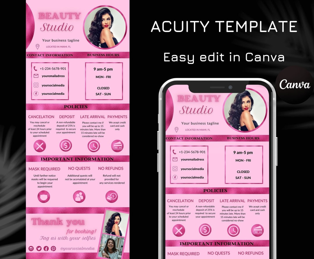 Acuity Scheduling Template Pink, Diy Acuity Website Hairstilist, Makeup ...