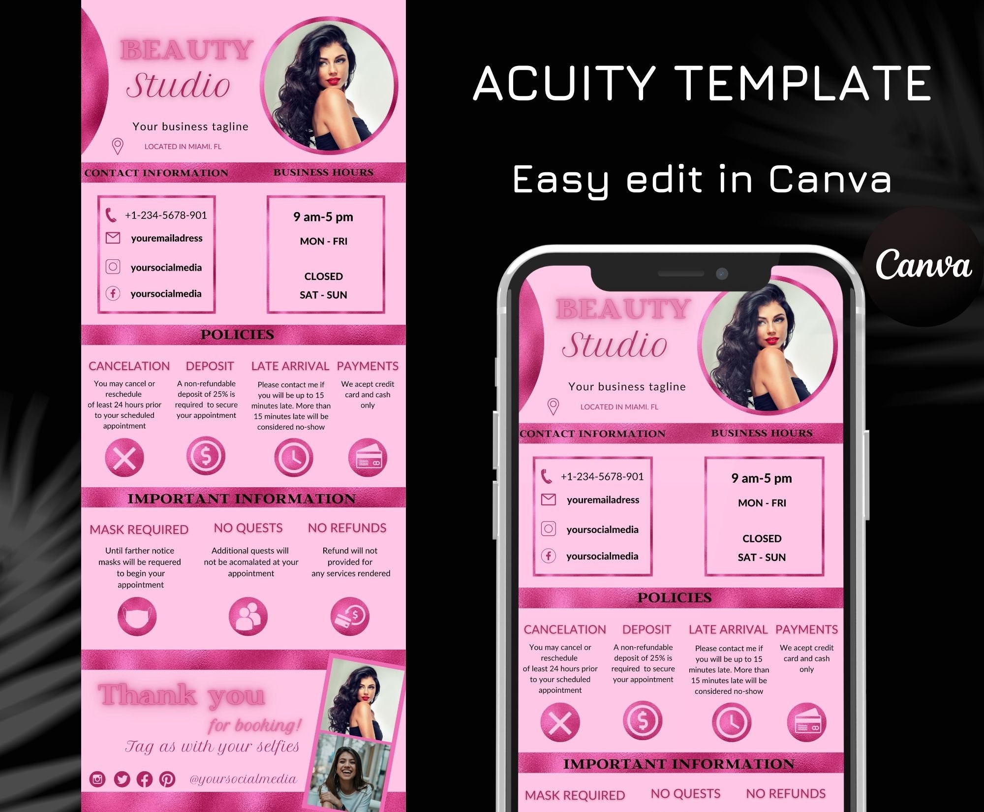 Acuity Scheduling Template Pink, Diy Acuity Website Hairstilist, Makeup ...