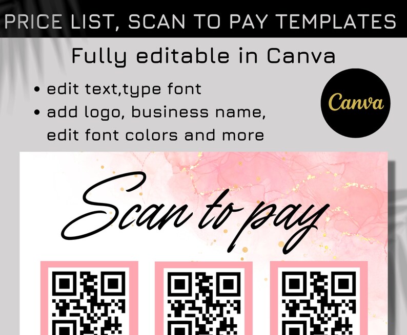 Scan to Pay Template Pink, Scan and Pay Sign, Printable QR Code Sign ...