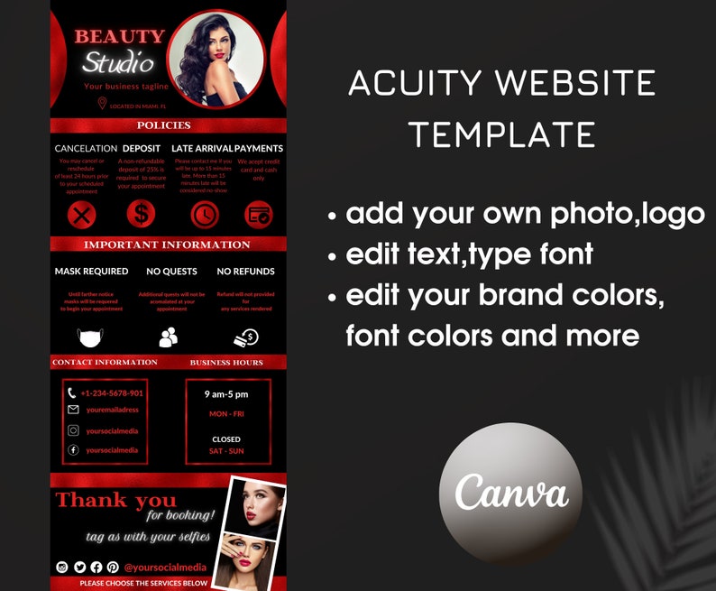 Red Acuity Template, Acuity Scheduling Template Red, Acuity Booking ...