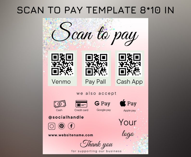 Scan to Pay Sign, Scan to Pay Template, Printable Payment Sign ...