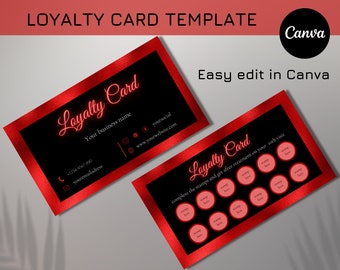 Red Loyalty Card Template Canva, Editable Customer Heart Card ...