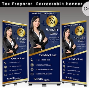 Tax Preparer Retractable Banner Template, Blue and Gold Design (canva ...