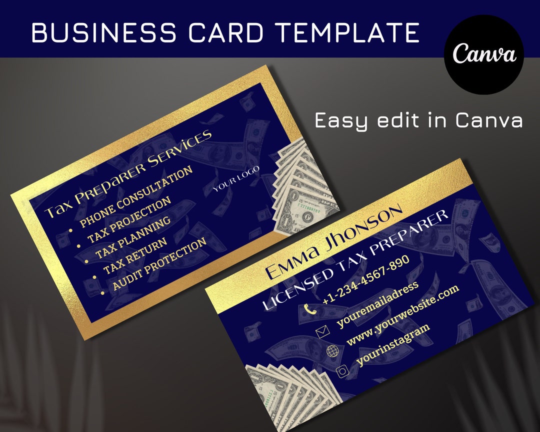 Tax Preparer Business Card Blue Gold - Etsy