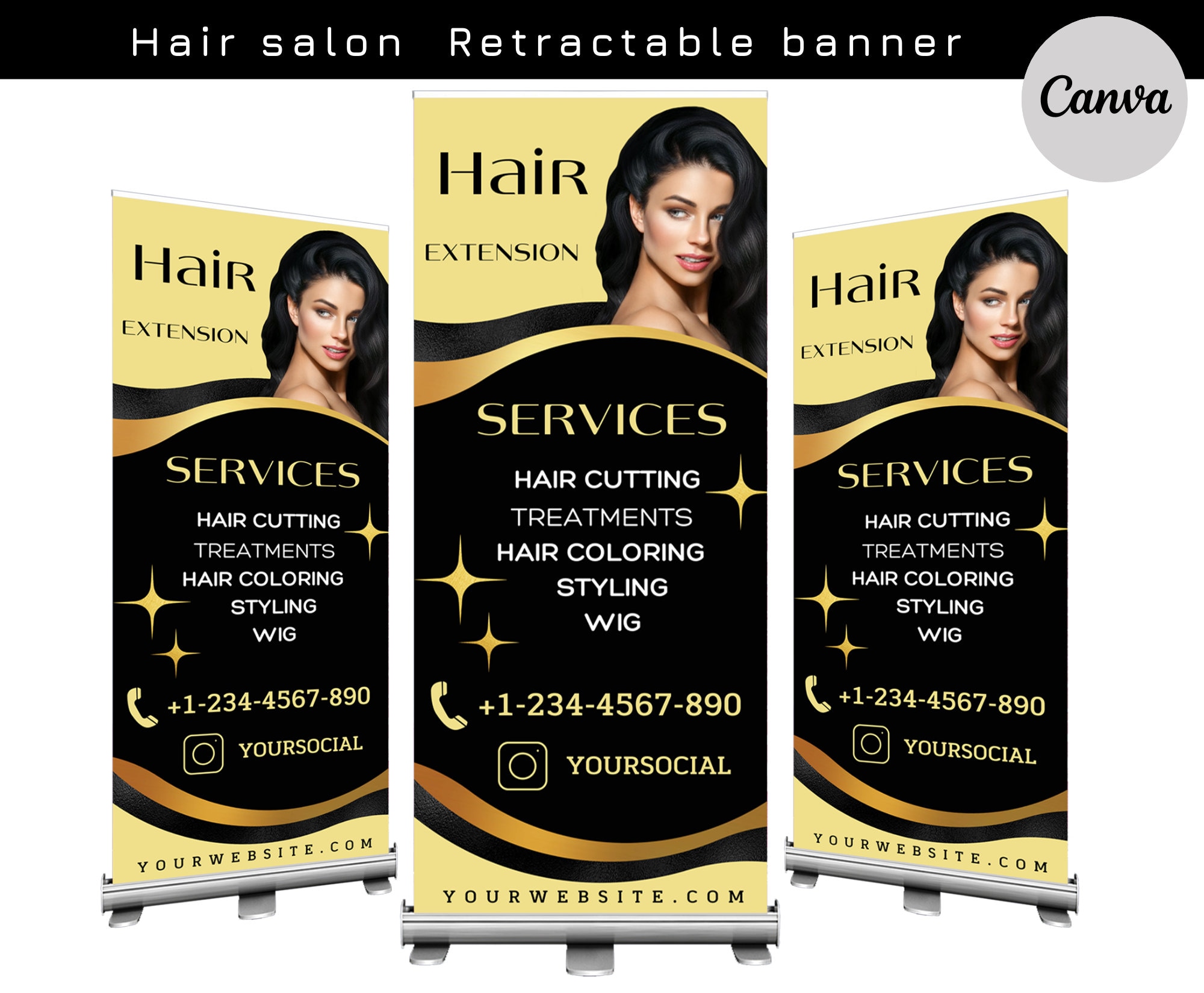 Hair Retractable Banner Template, Hairstylist Roll up Banner, Canva ...