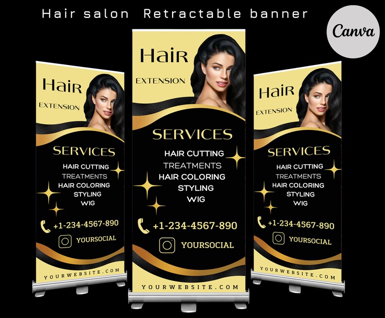 Hair Retractable Banner Template, Hairstylist Roll up Banner, Canva ...