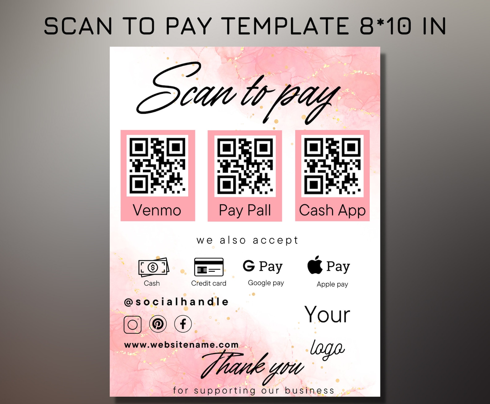 Scan to Pay Template Pink, Scan and Pay Sign, Printable QR Code Sign ...