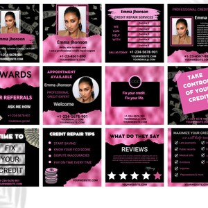 Credit Repair Instagram Post Templates, Pink & Black (canva Editable ...