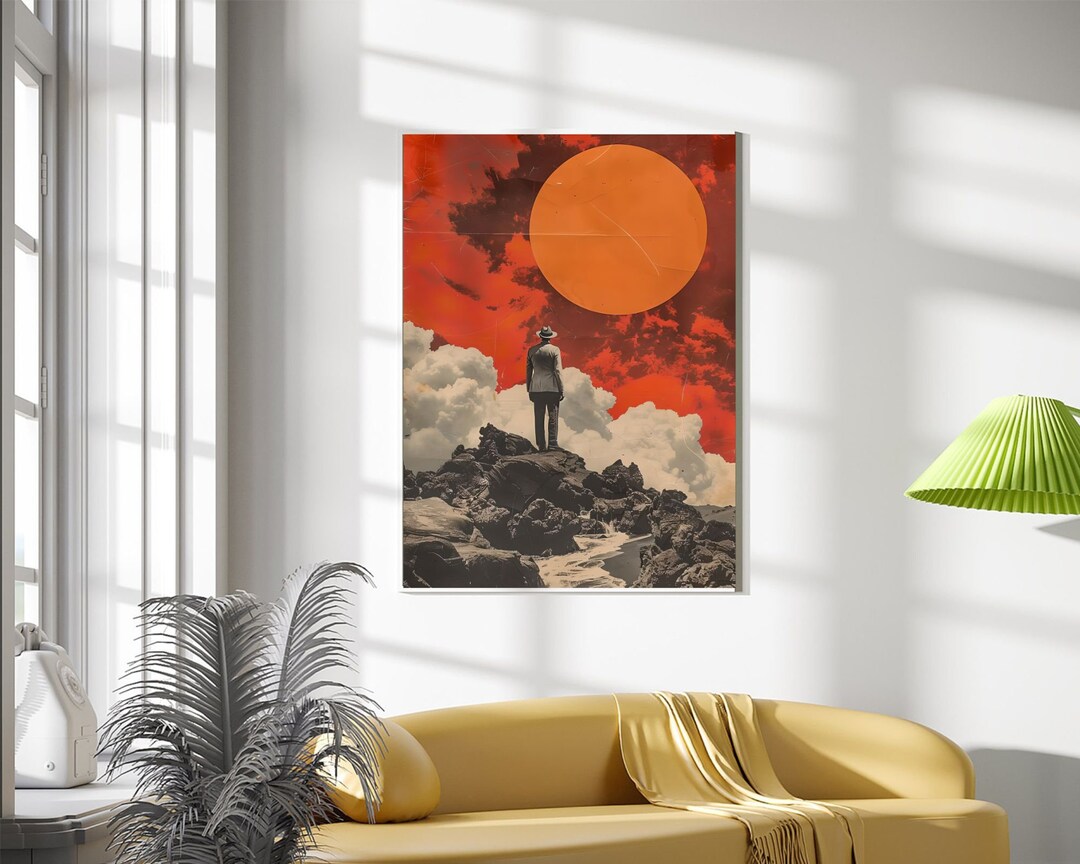 Retro Surreal Collage Art, Collage Poster, Wall Art Print, Man on ...
