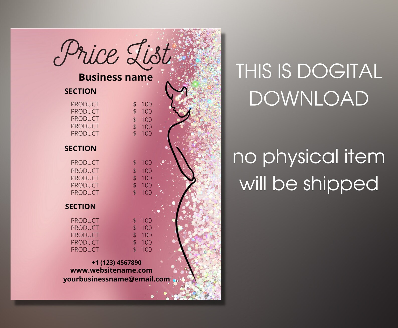 Body Contouring Price List Template Rose Gold, Body Sculpting Pricelist ...