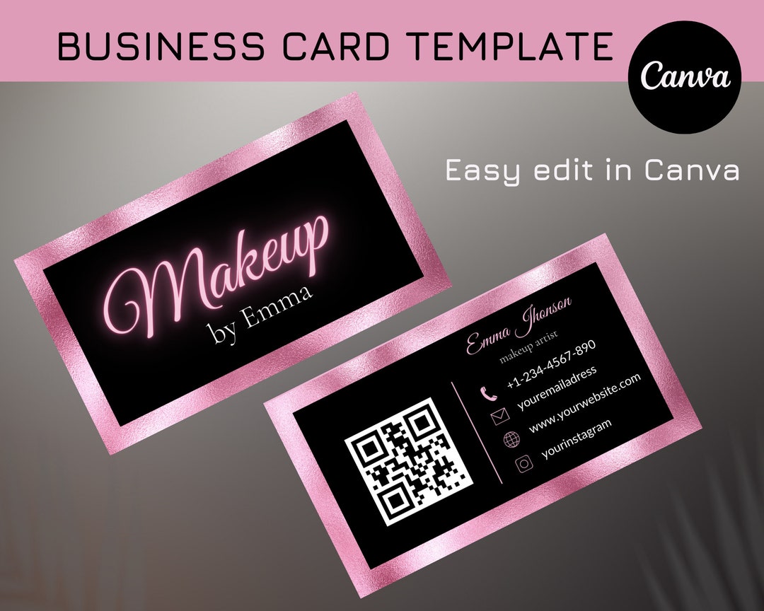 QR Code Business Card Template, Business Card With Qr Code Black Pink ...