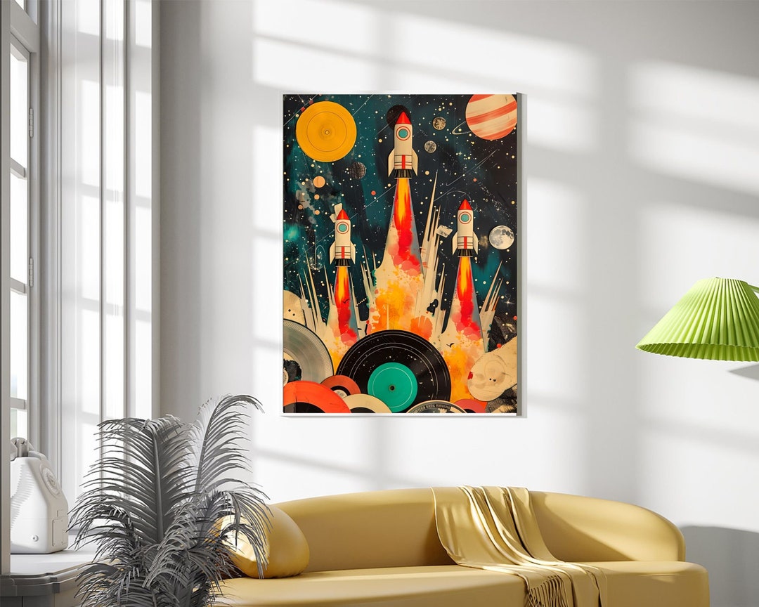 Surreal Collage Retro Art Print, Space Scene With Planets Made of Old ...