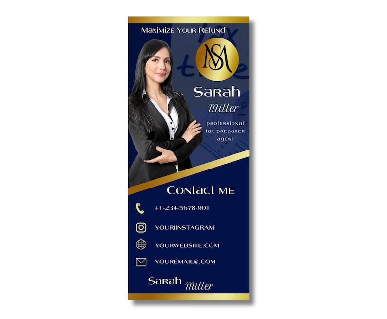 Tax Preparer Retractable Banner Template, Blue and Gold Design (canva ...